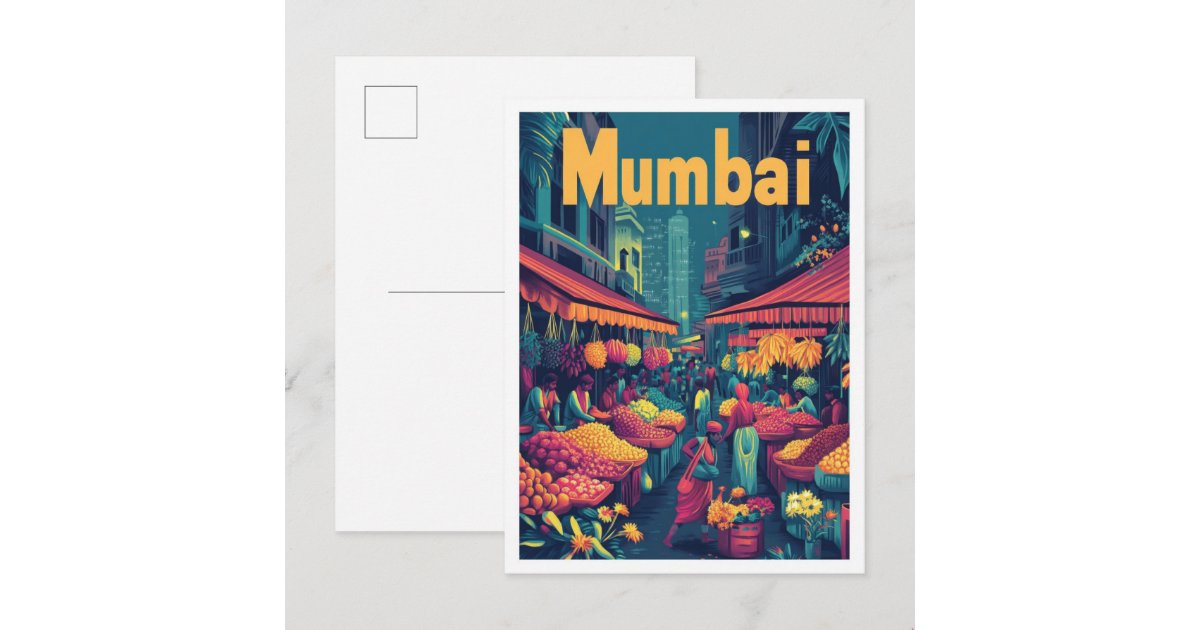 Mumbai India Art Vintage Travel Illustration Postcard | Zazzle