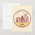 Mumbai India City Skyline Emblem Postcard | Zazzle