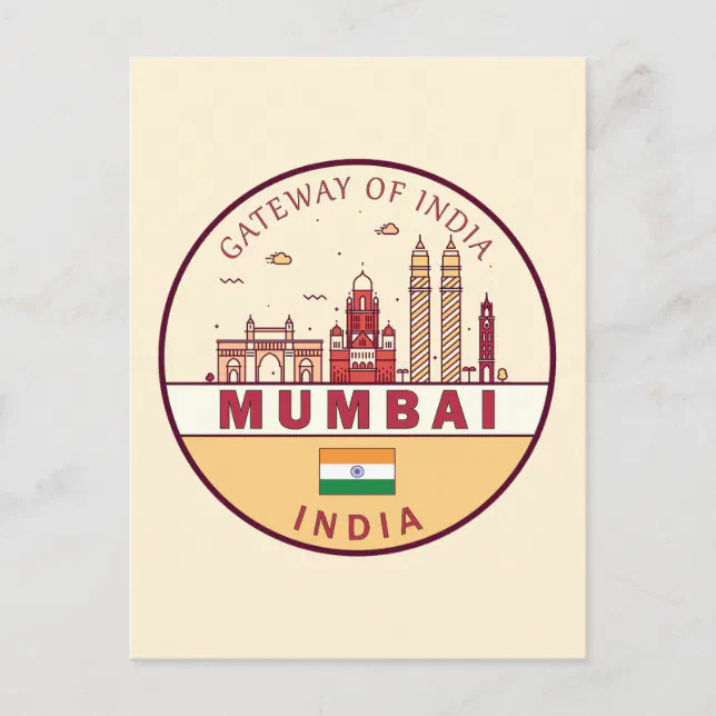 Mumbai India City Skyline Emblem Postcard | Zazzle