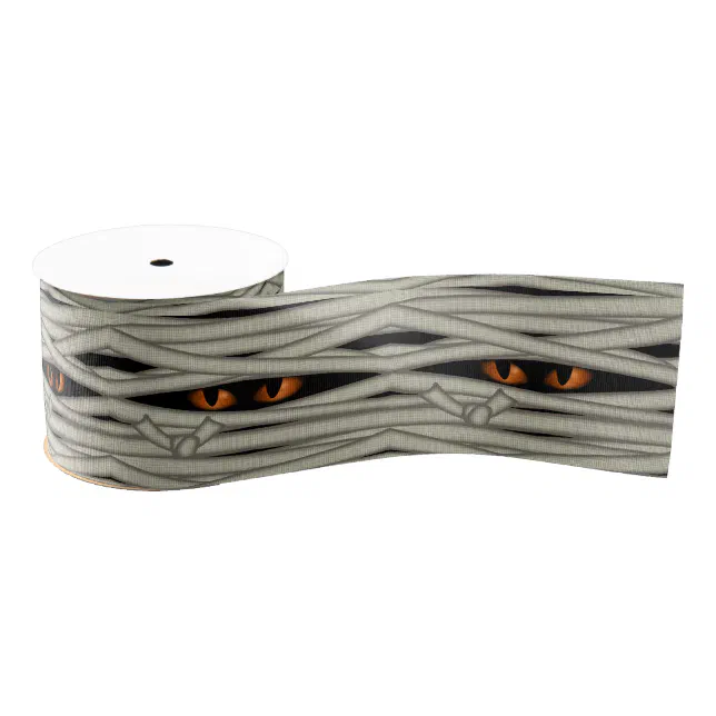 Mummy Eyes Halloween Orange ID685 Grosgrain Ribbon | Zazzle