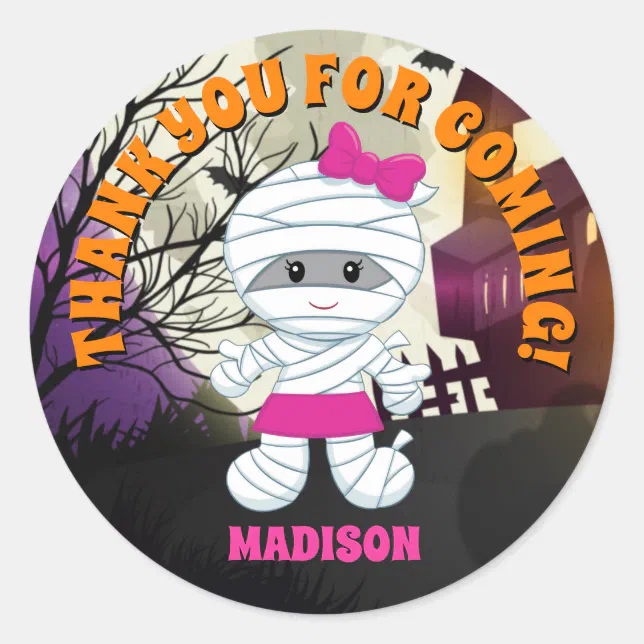 Mummy Halloween Thank You Stickers Personalized | Zazzle