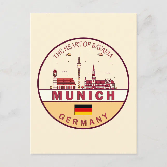 Munich Germany City Skyline Emblem Postcard | Zazzle