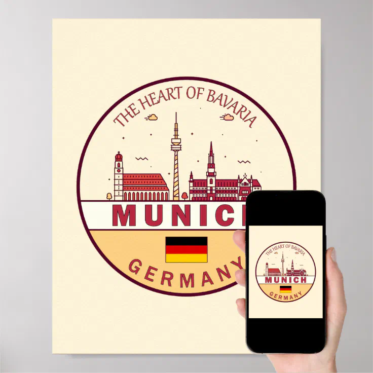 Munich Germany City Skyline Emblem Poster | Zazzle