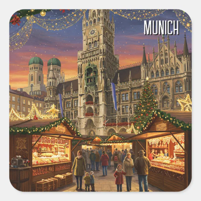 Munich Marienplatz Germany Christmas Market Square Sticker | Zazzle