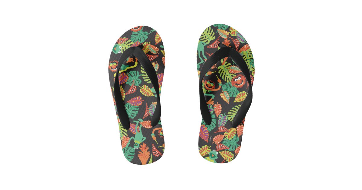 Muppets | Tropical Kermit & Animal Pattern Kid's Flip Flops | Zazzle