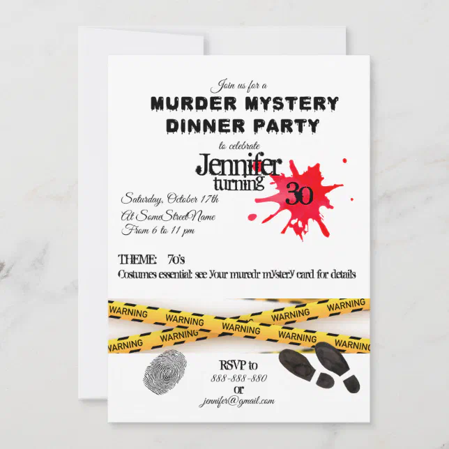 Murder mystery birthday dinner party crime scene invitation | Zazzle