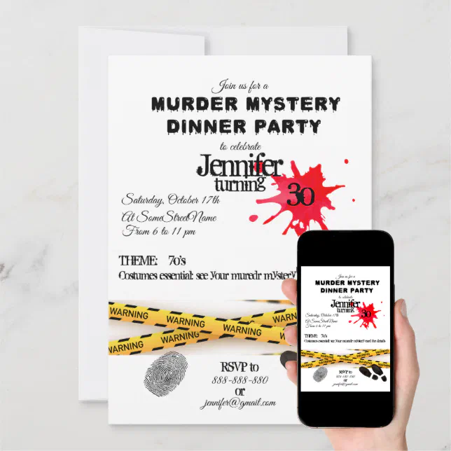 Murder mystery birthday dinner party crime scene invitation | Zazzle