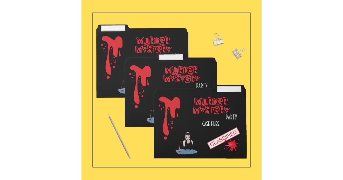 Murder Mystery Birthday Party Black Elegant File Folder | Zazzle