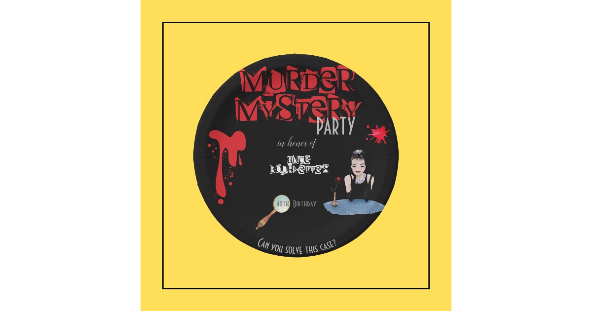 Murder Mystery Birthday Party Black Elegant Paper Plates | Zazzle