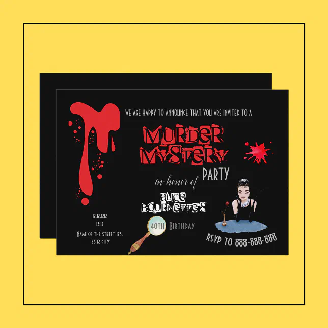 Murder Mystery Birthday Party Black Magnetic Card | Zazzle