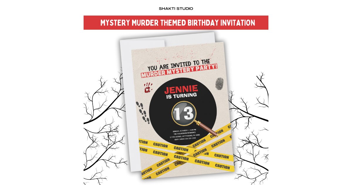 Murder Mystery Birthday Party Crime Scene Invitation | Zazzle