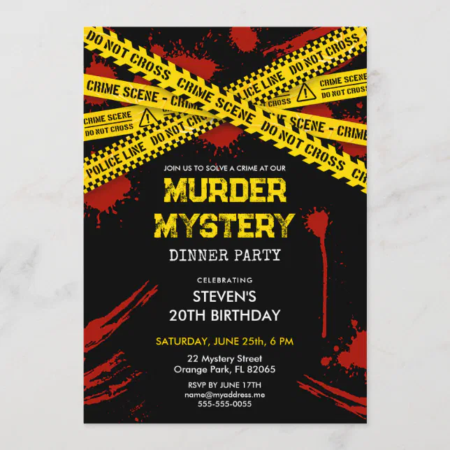 Murder Mystery Birthday Party with blood stains Invitation | Zazzle