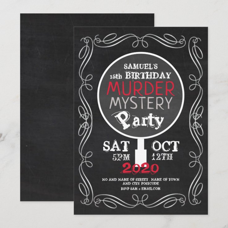 Murder Mystery, Chalkboard Birthday Party Invitation | Zazzle