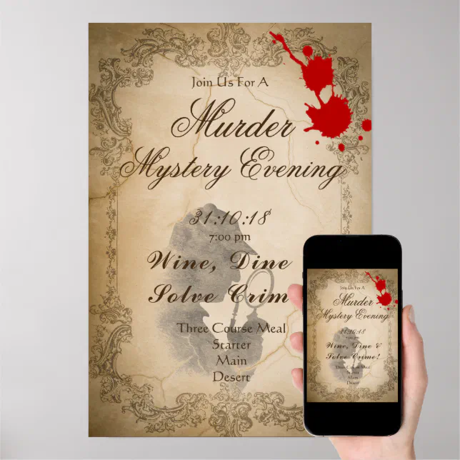 Murder Mystery Evening Poster Template Vintage | Zazzle