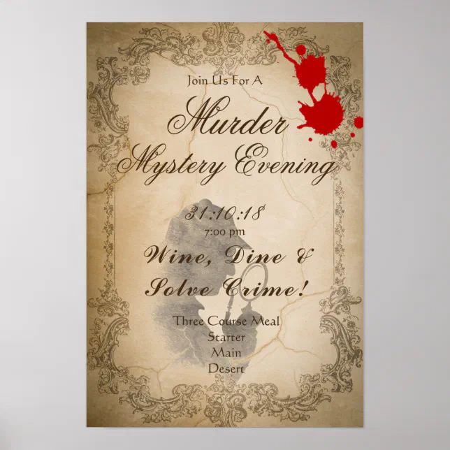 Murder Mystery Evening Poster Template Vintage | Zazzle