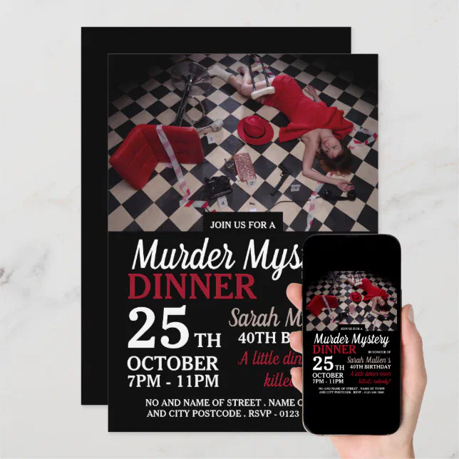 Murder Scene, Murder Mystery Birthday Dinner Invitation | Zazzle