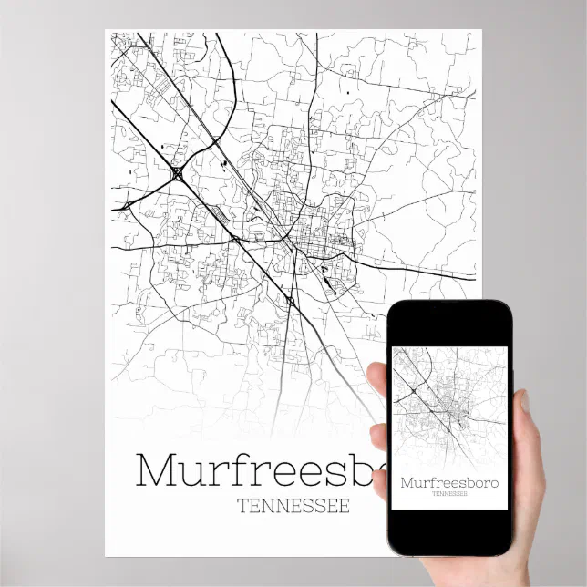 Murfreesboro Map - Tennessee - City Map Poster | Zazzle