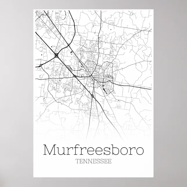 Murfreesboro Map - Tennessee - City Map Poster | Zazzle