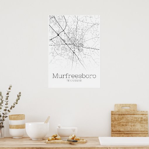 Murfreesboro Map - Tennessee - City Map Poster | Zazzle