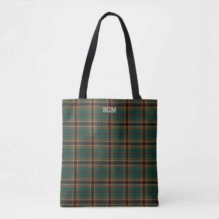 Murphy Clan Tartan Dark Green Plaid Monogram Tote Bag | Zazzle