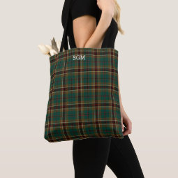 Murphy Clan Tartan Dark Green Plaid Monogram Tote Bag | Zazzle