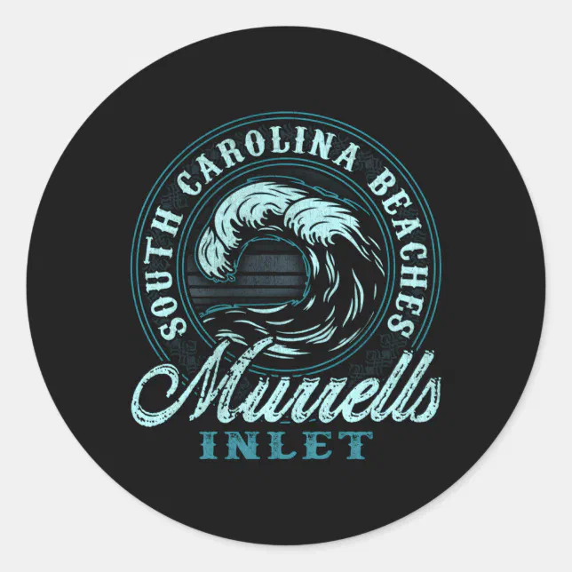 Murrells Inlet Wave Circle Classic Round Sticker | Zazzle