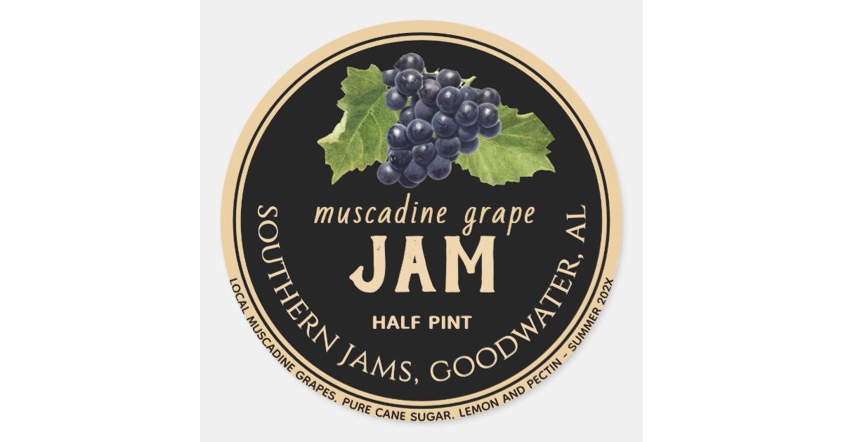 Muscadine Grape Jam Label Kraft on Black | Zazzle