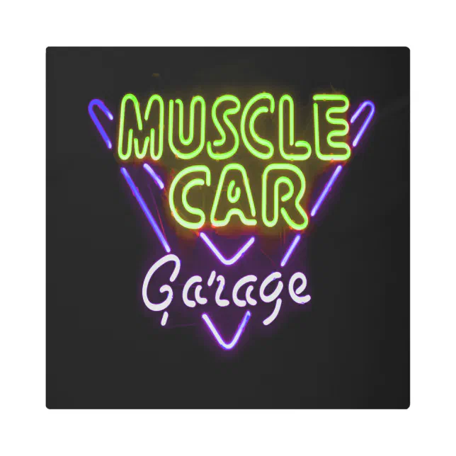 Muscle Car Garage Neon Sign Blue Green | Zazzle