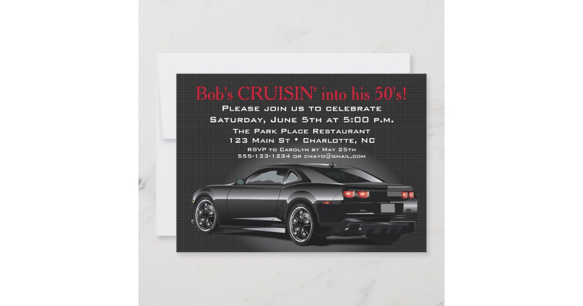 Muscle Car Mens Adult Birthday Party Invitation | Zazzle