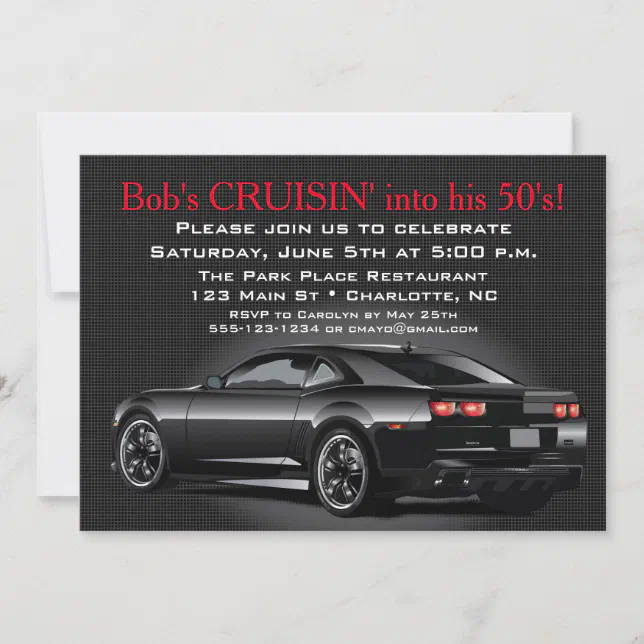 Muscle Car Mens Adult Birthday Party Invitation | Zazzle