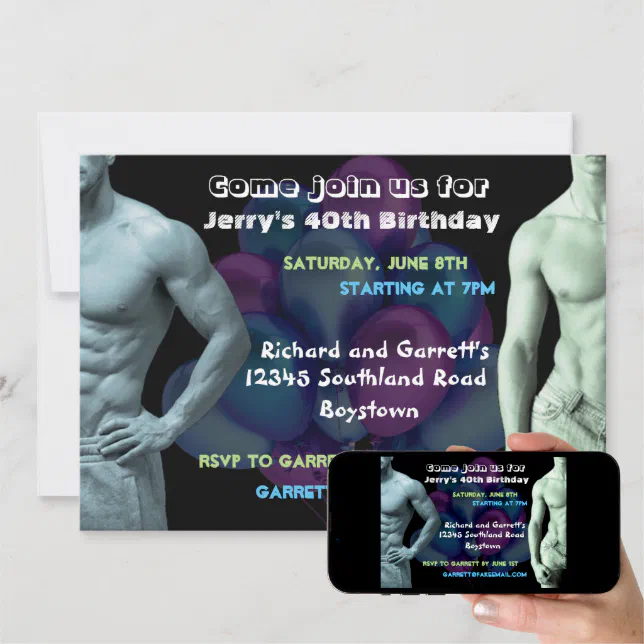 Muscle Guys Custom Birthday Invitation | Zazzle