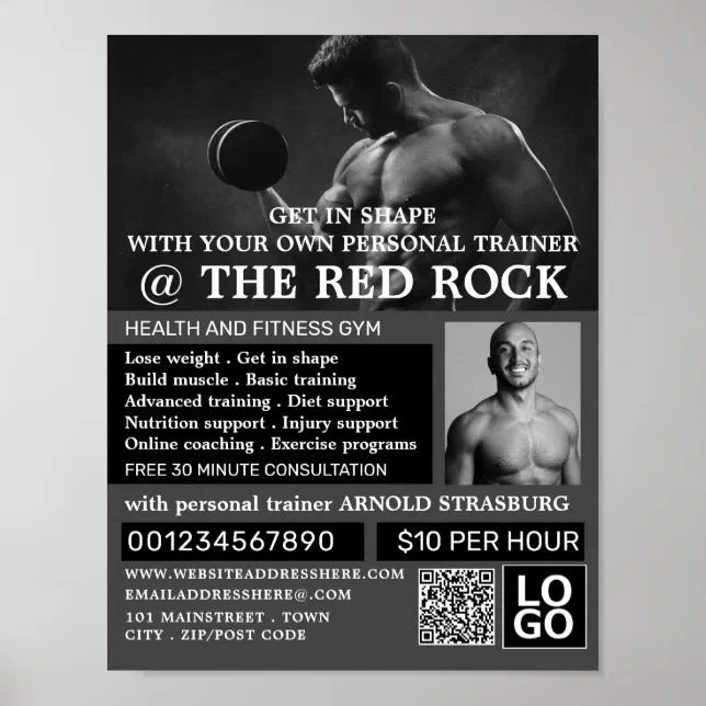 Muscle Man, Personal trainer, Gym Advertising Poster | Zazzle