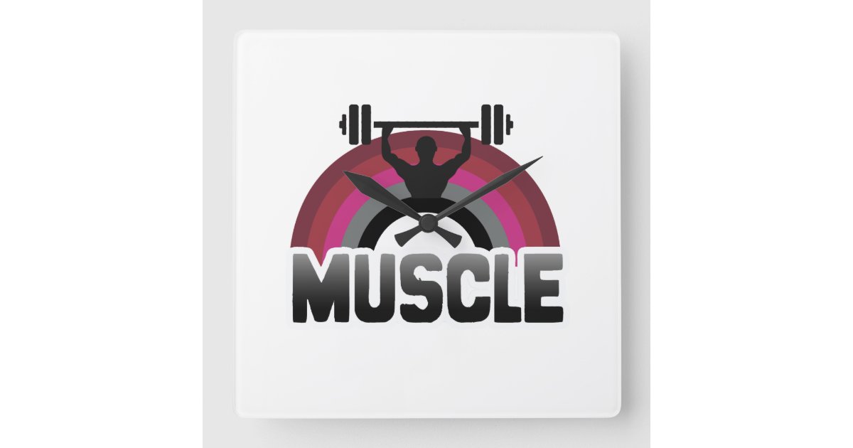 MUSCLE PRIDE RAINBOW SQUARE WALL CLOCK | Zazzle