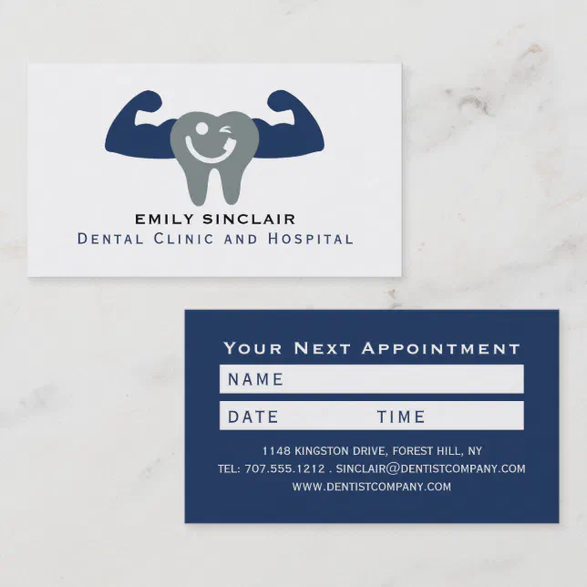 Muscle Tooth Logo, Dentist Appointment Business Card | Zazzle