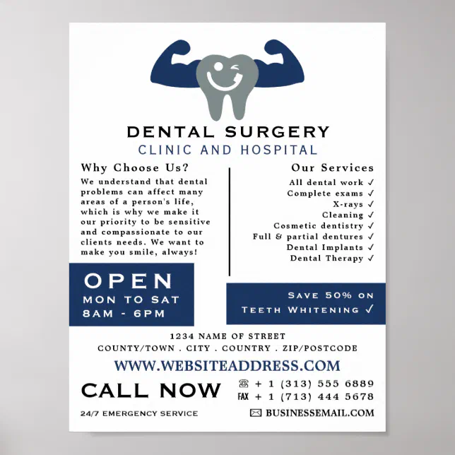 Muscle Tooth Logo, Dentistry, Dentist Advertising Poster | Zazzle