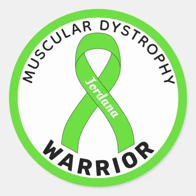Muscular Dystrophy Warrior Ribbon White Classic Round Sticker | Zazzle