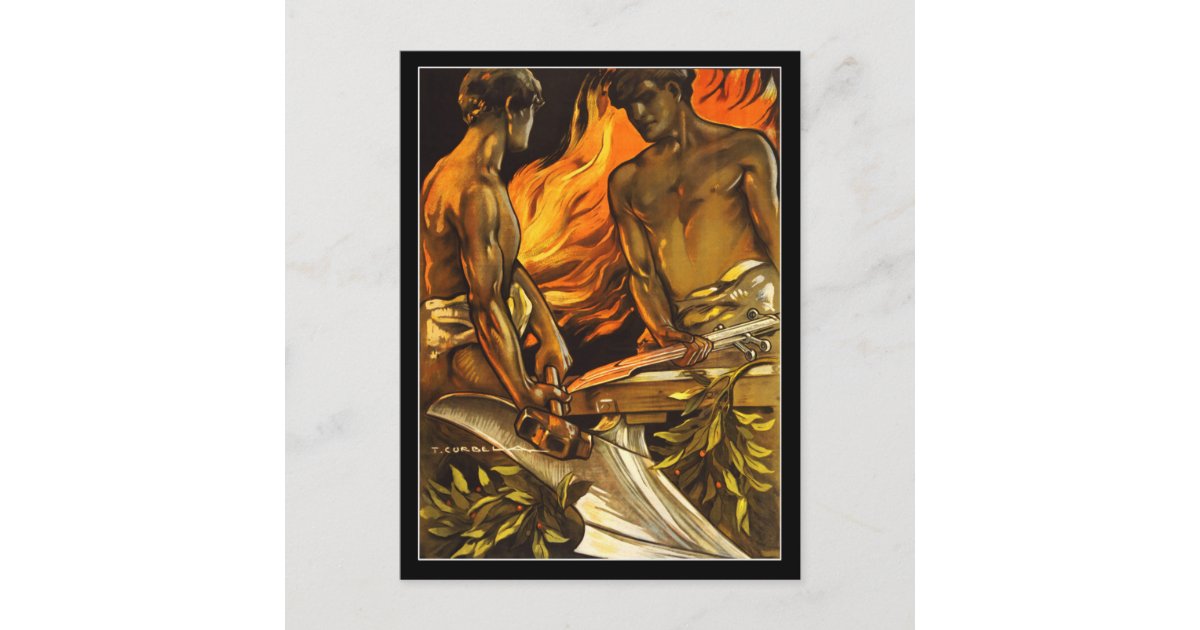 Muscular, Shirtless Men Working at a Forge Postcard | Zazzle