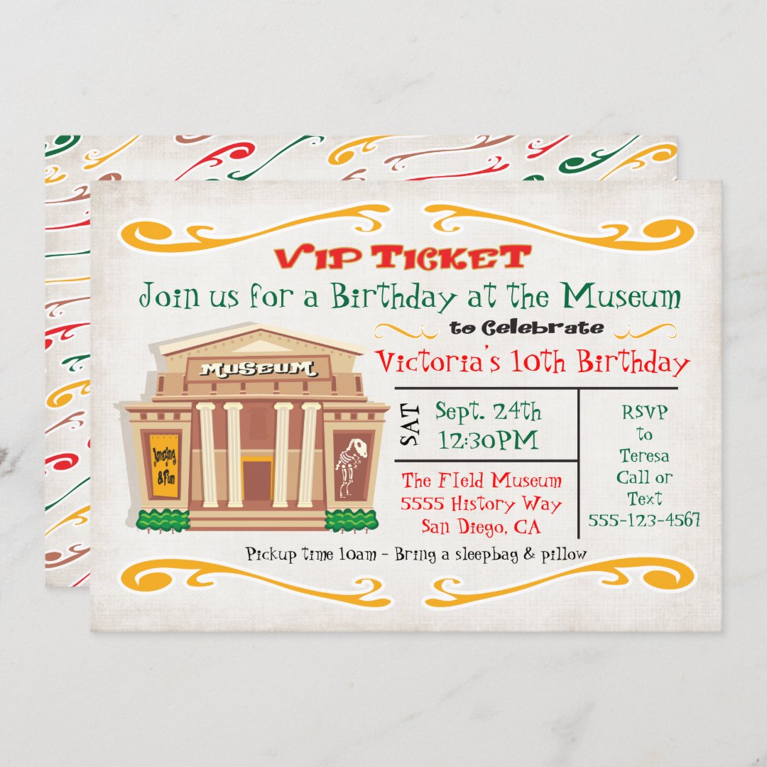 Museum Birthday Party Invitation Ticket | Zazzle