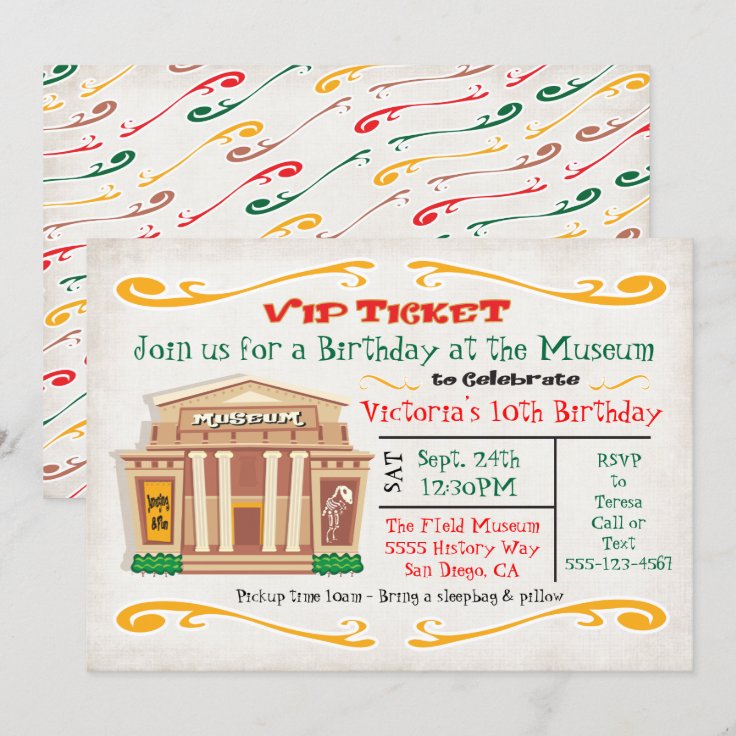 Museum Birthday Party Invitation Ticket | Zazzle