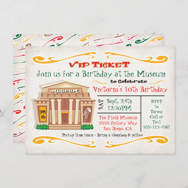 Museum Birthday Party Invitation Ticket | Zazzle