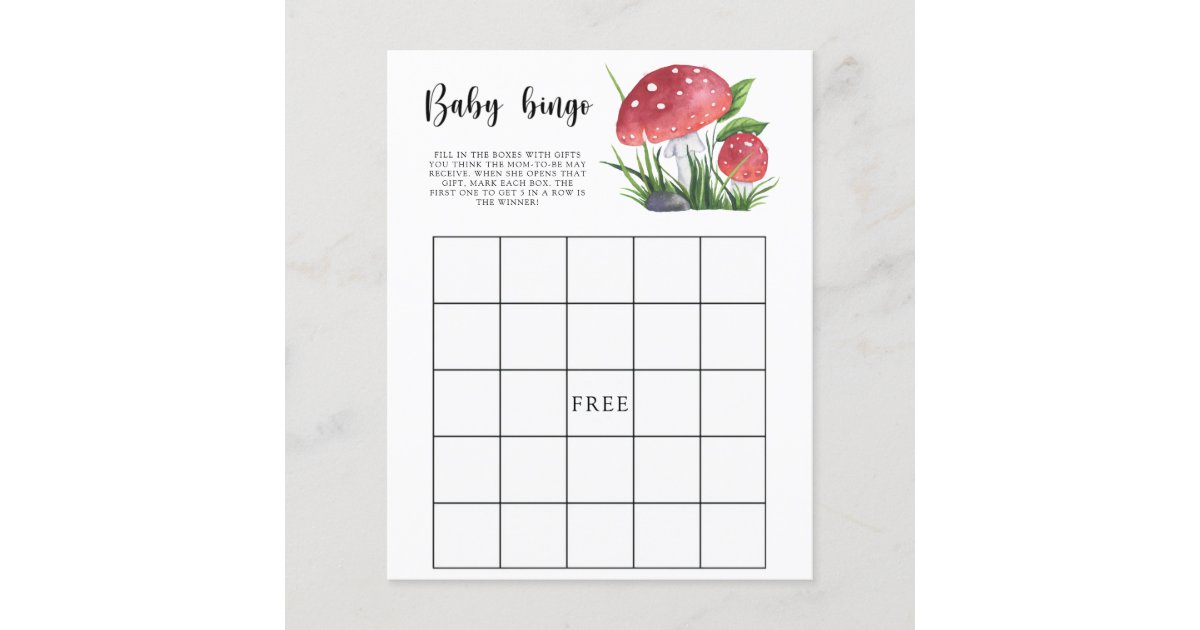 Mushroom Baby shower Baby Bingo game | Zazzle