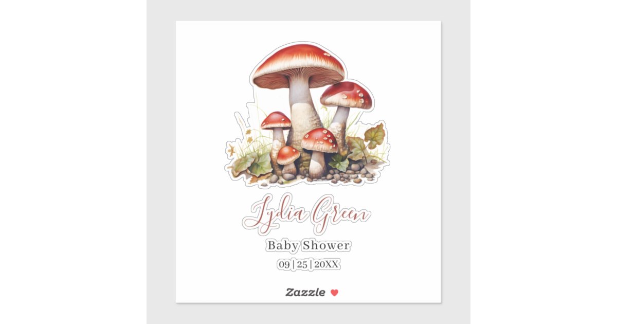 Mushroom Baby Shower, Gender Neutral Baby Shower Sticker | Zazzle