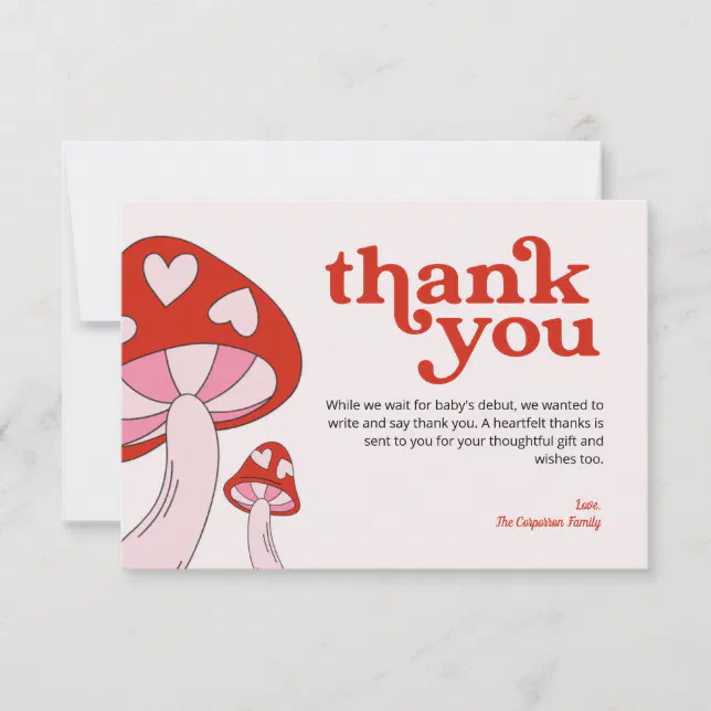 Mushroom Baby Shower Thank You | Red & Pink | Zazzle