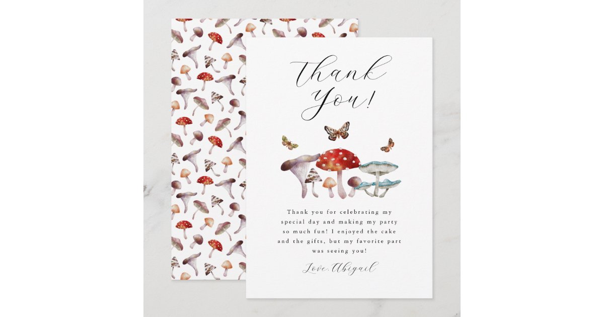 Mushroom Birthday Party Thank You Card | Zazzle