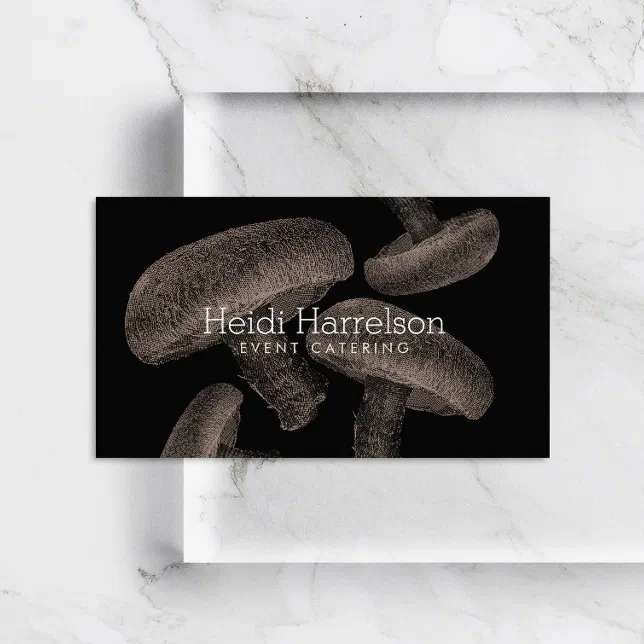 Mushroom Screen-Print Illustration Tan/Black Business Card | Zazzle