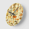 Mushroom Vintage Toadstool Antique Illustration Round Clock | Zazzle