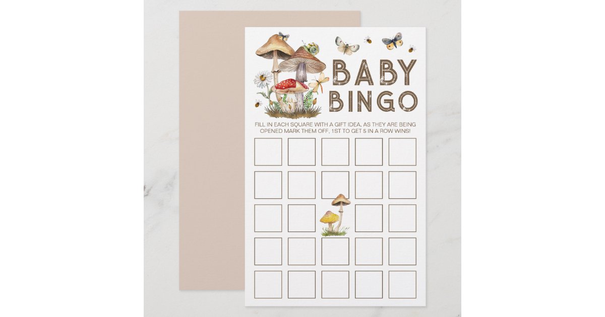 Mushroom Woodland Baby Shower Bingo Card | Whimsic | Zazzle