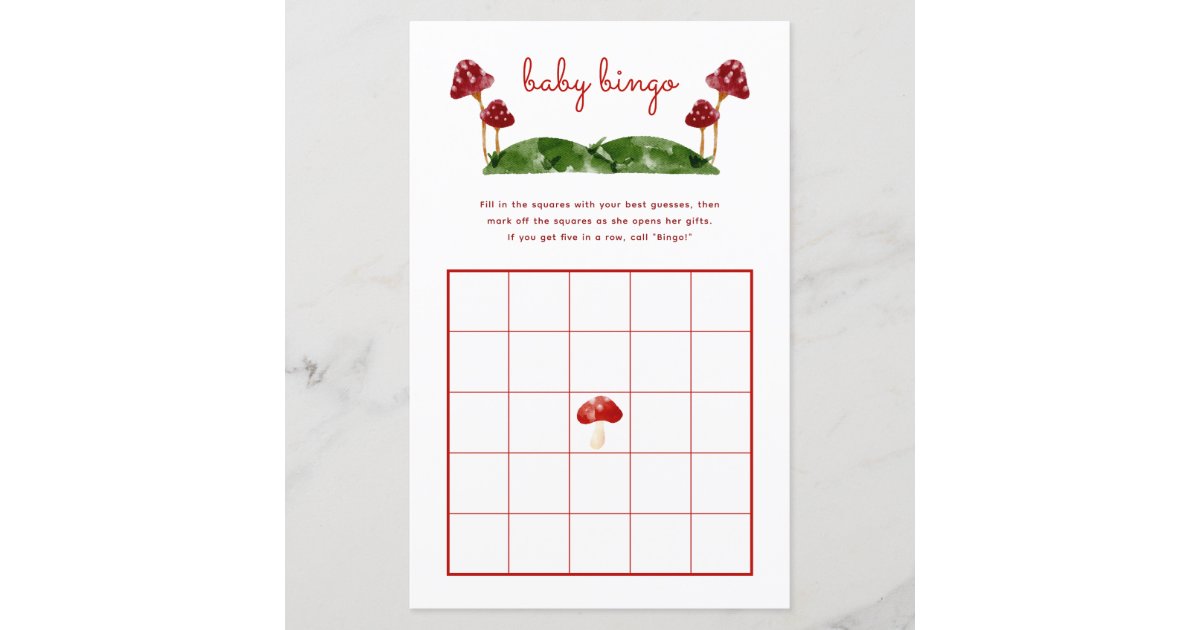 Mushroom Woodland Baby Shower Bingo Game | Zazzle
