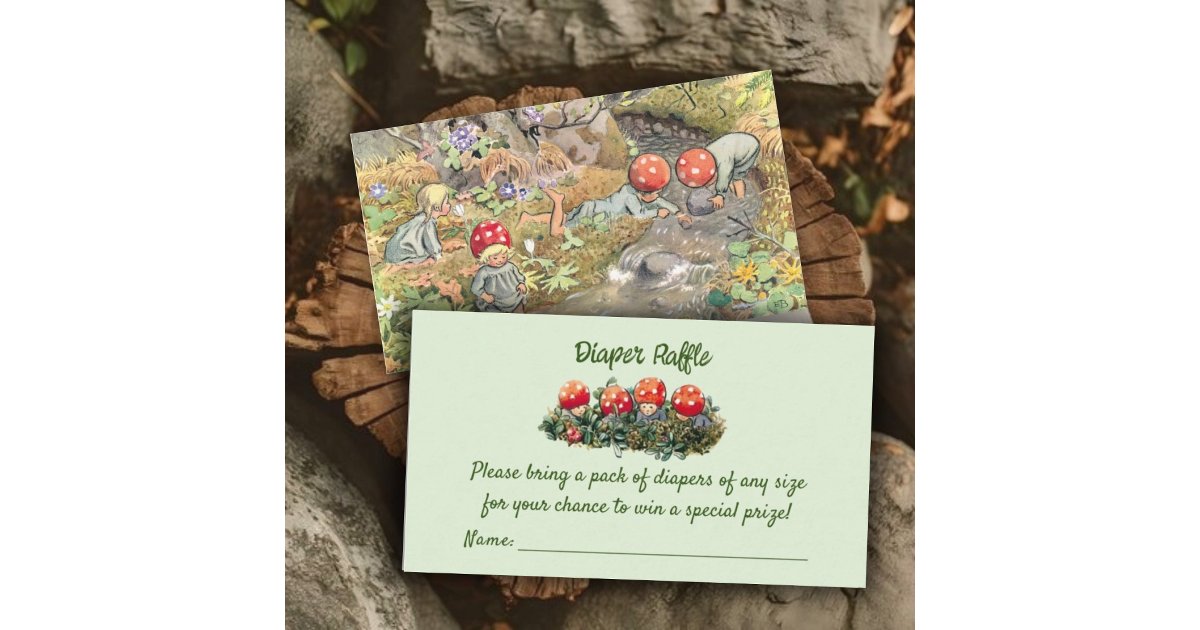Mushroom Woodland Frog Baby Shower Diaper Raffle Enclosure Card | Zazzle