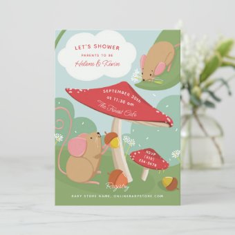 Mushrooms and Field Mice Woodland Baby Shower Invitation | Zazzle